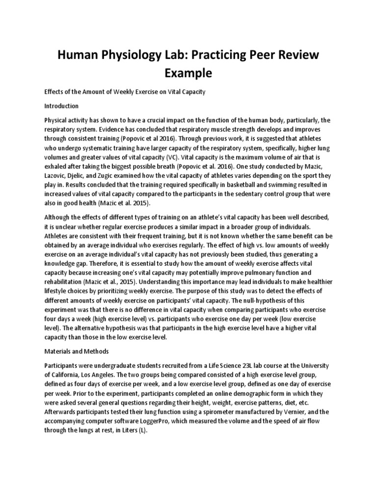 Human Physiology Lab: Practicing Peer Review Example | PDF | P Value ...