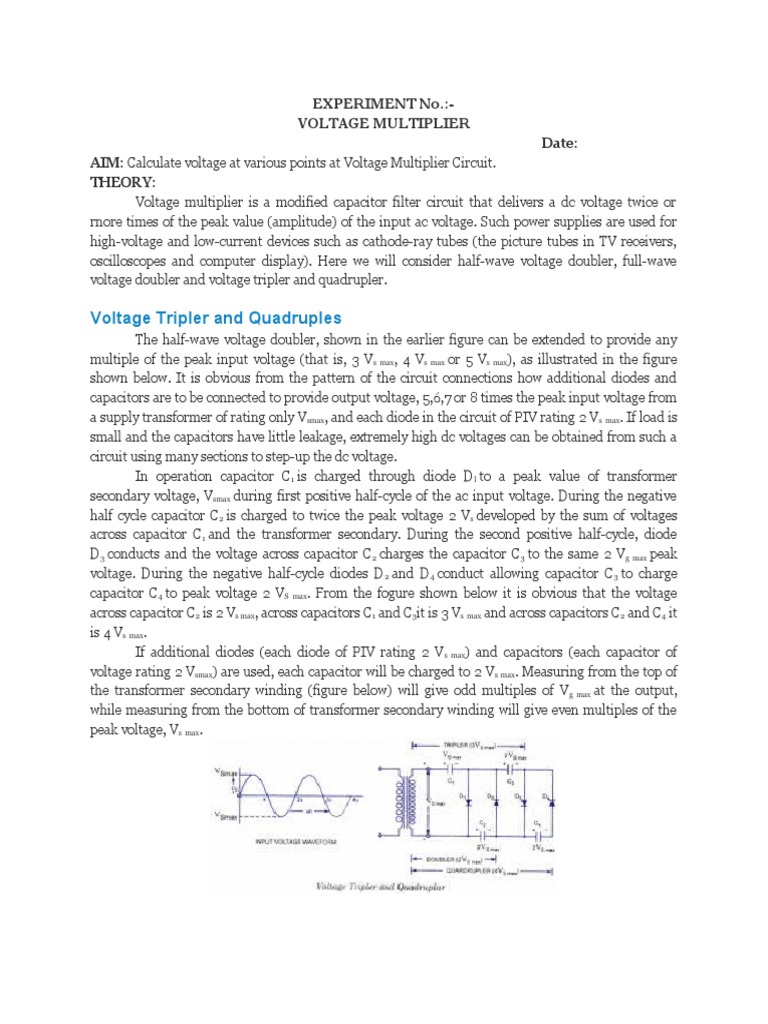 Voltage Tripler and Quadruples: Date: AIM: Calculate Voltage at Various ...