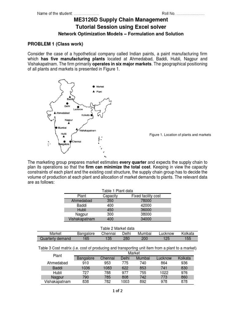 Tutorial Session Using Excel Solver Network Optimization Models - Formulation and Solution | PDF ...