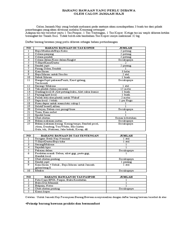 Barang Bawaan Yang Perlu Dibawa | PDF