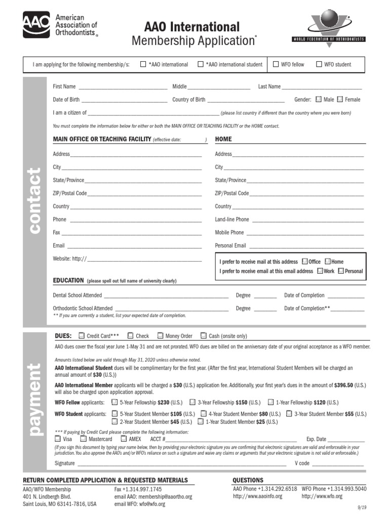 AAO Membership Application Form | PDF | Orthodontics | Credit Card