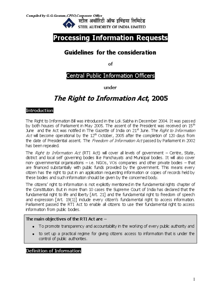 Processing Information Requests: The Right To Information Act | PDF | Discovery (Law) | Justice