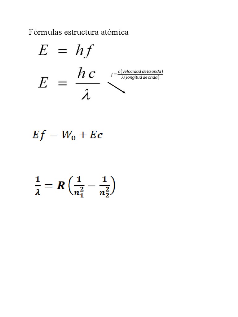 Fórmulas Estructura Atómica | PDF | Ciencia y matemáticas