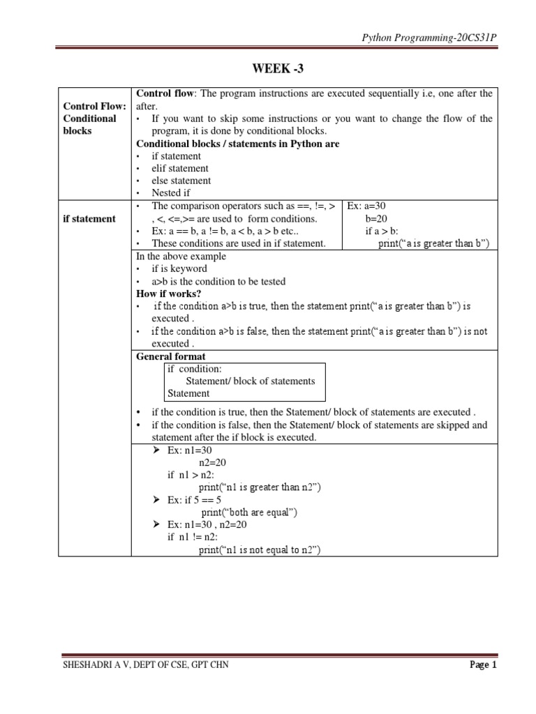 Python Week 3 | PDF | Control Flow | Computer Programming