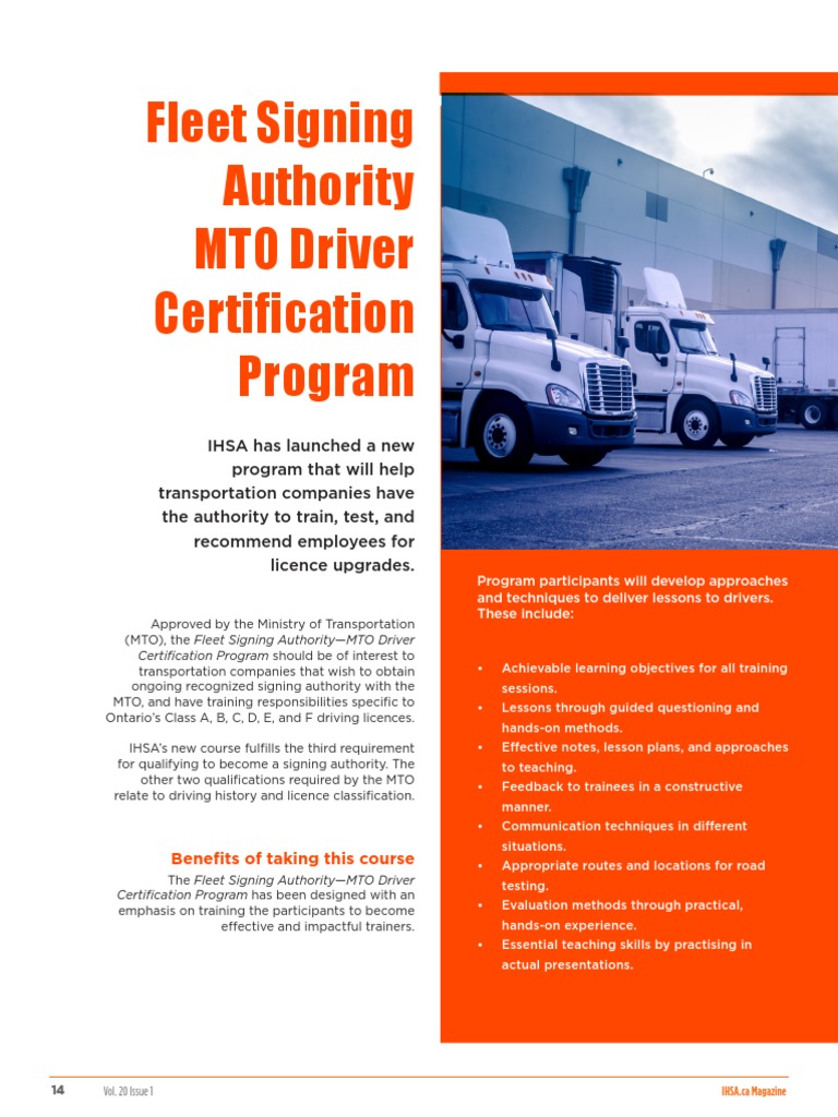 Fleet Signing Authority Mto Driver Certification Program | PDF ...