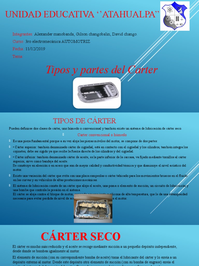 Tipos y partes principales del cárter en motores de automóviles | PDF ...