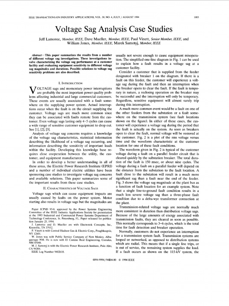 Voltage Sag Analysis Case Studies: Jones | PDF | Electrical Substation | Electric Power Transmission