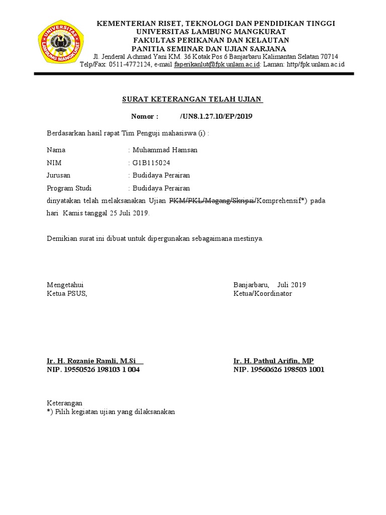 Surat Keterangan Kompre, PKM, Skripsi. | PDF