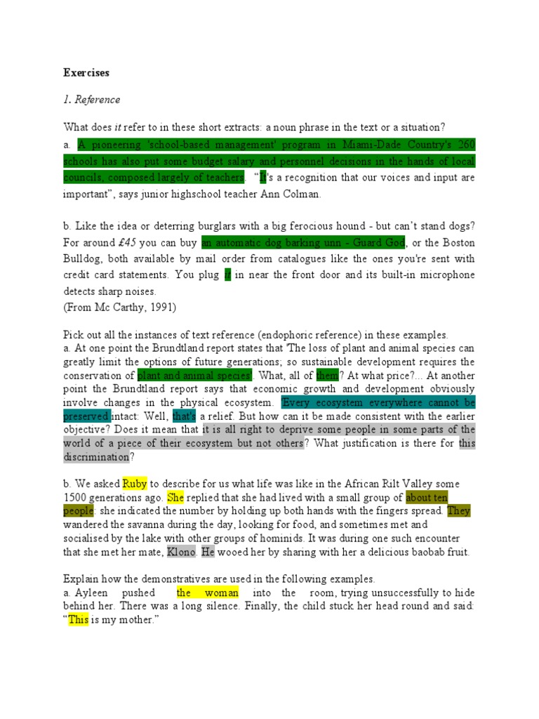 Cohesive Devices Exercise | PDF | Clothing