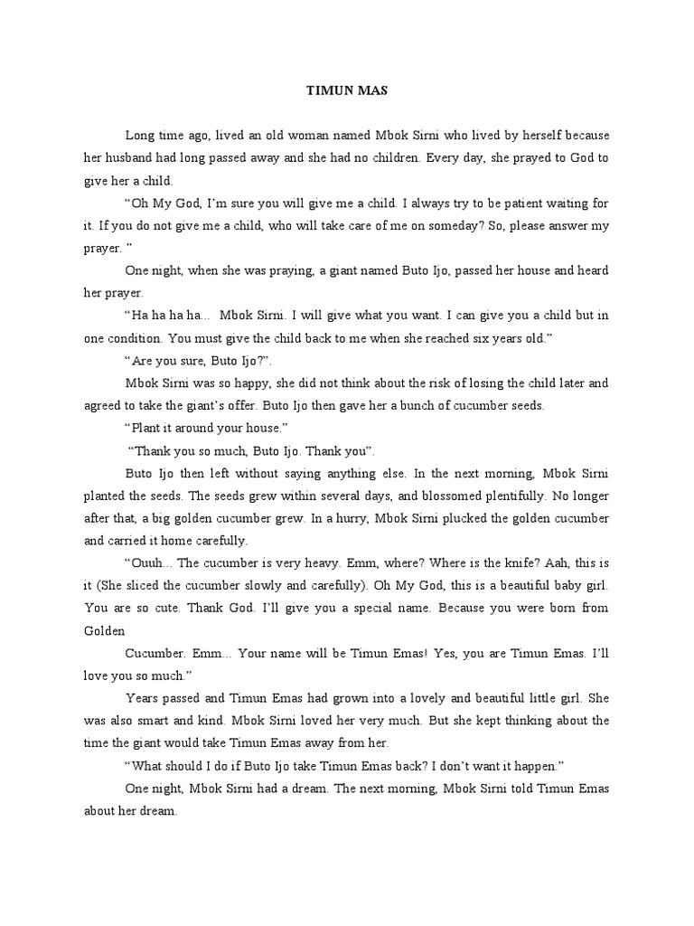 Timun Emas - Story Telling | PDF