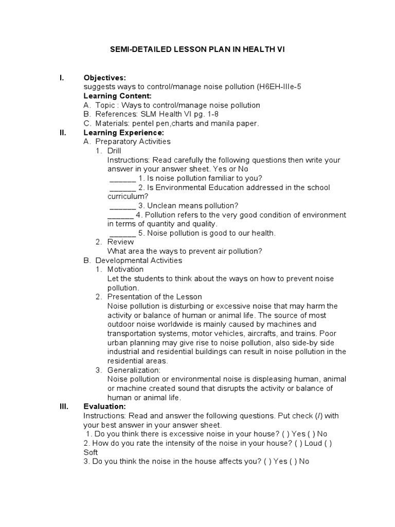 Lesson Plan in Health | PDF | Pollution | Lesson Plan