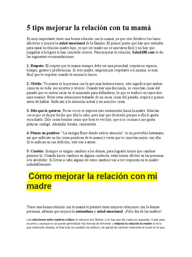5 Tips Mejorar La Relación Con Tu Mamá Pdf Amor Autoestima