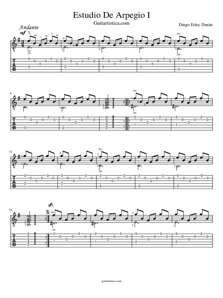 Estudio Numero 1 Arpegio Guitarra Diego Erley | PDF | Composiciones Musicales | Elementos de la ...