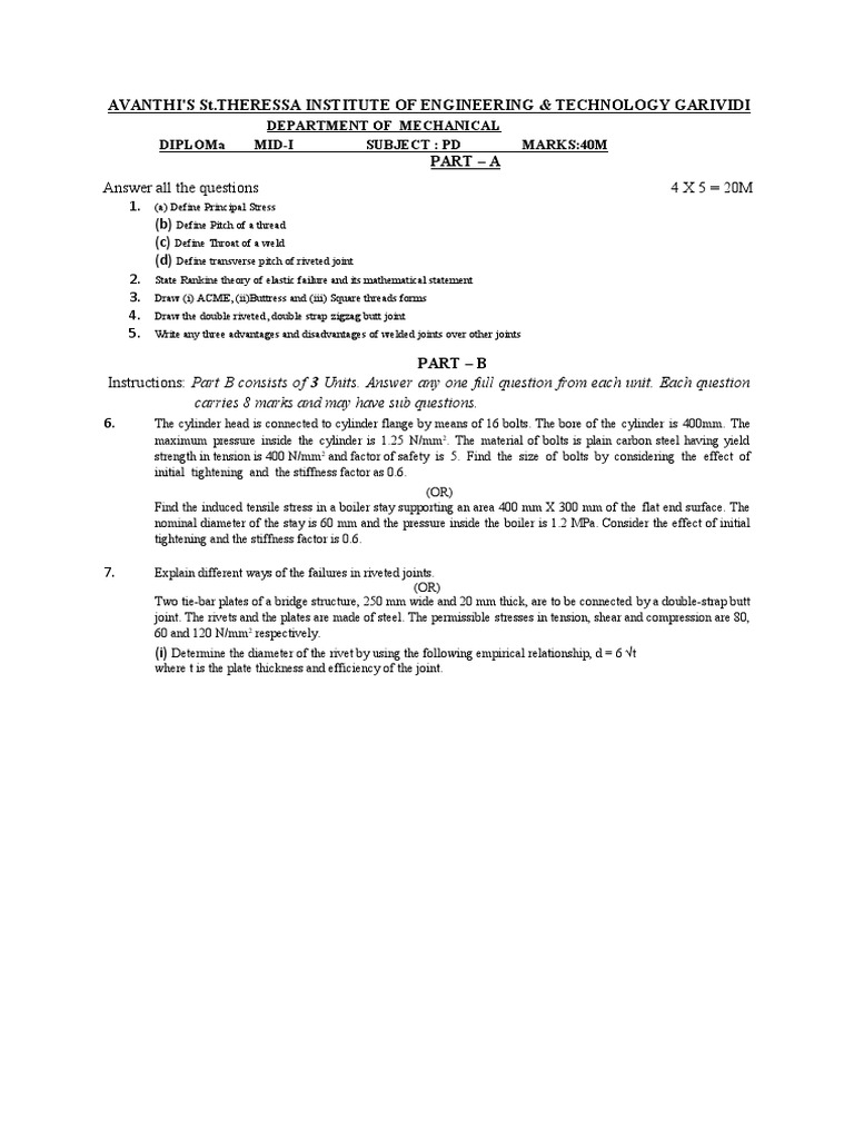Dme Mid1 Question Paper | PDF | Stress (Mechanics) | Strength Of Materials