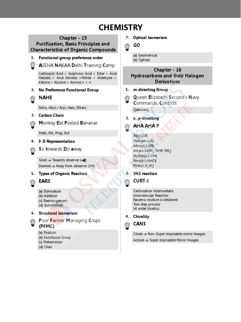 JEE Mnemonics Chemistry | PDF | Amine | Functional Group