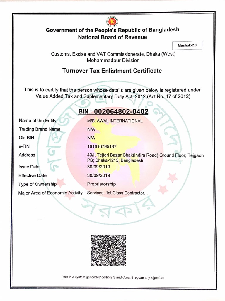 Tax Certificate Bangladeshi | PDF
