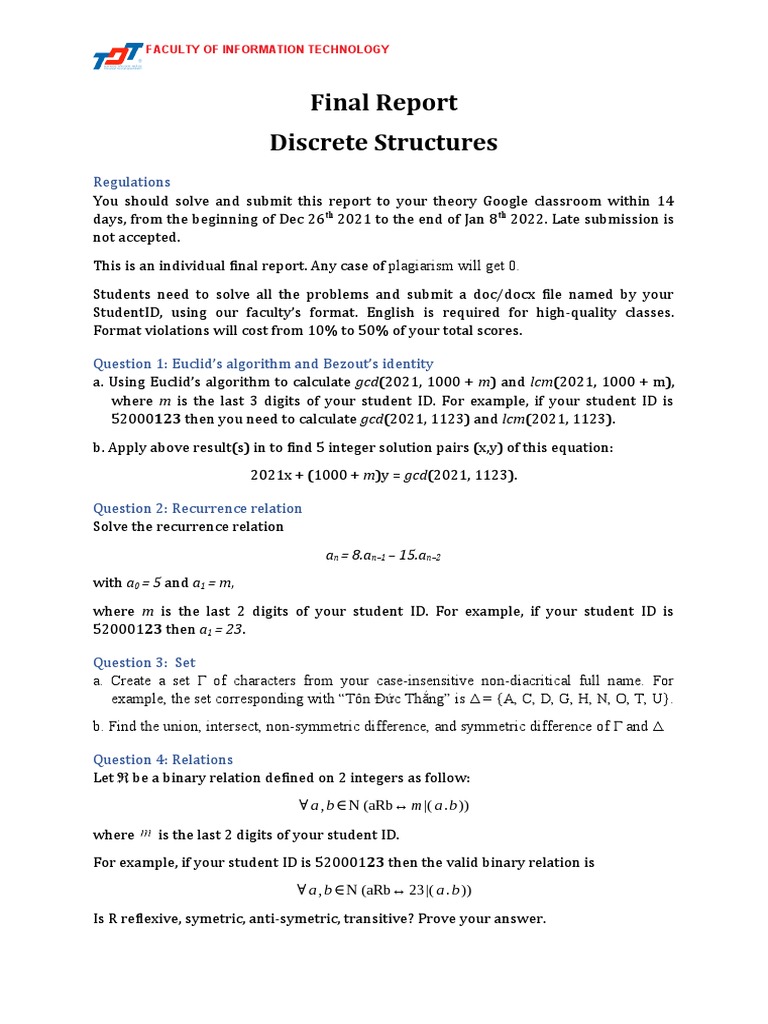 Final Report Discrete Structures: Regulations | PDF | Mathematics ...