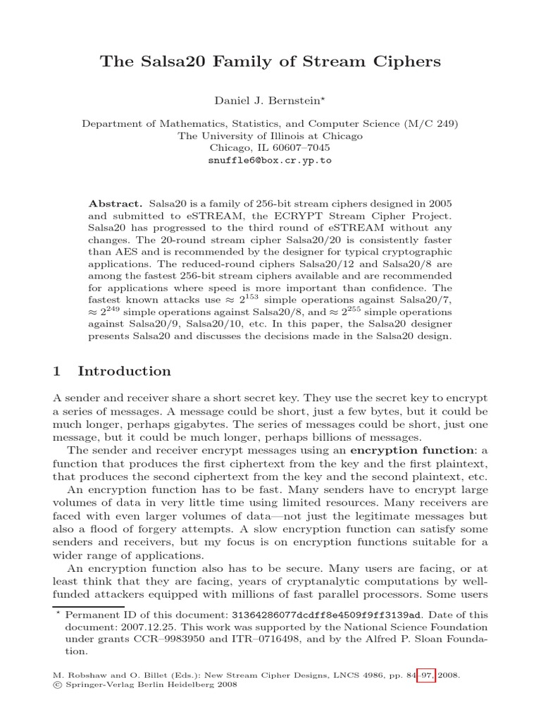Abstract. Salsa20 Is A Family of 256-Bit Stream Ciphers Designed in 2005 | PDF | Encryption ...