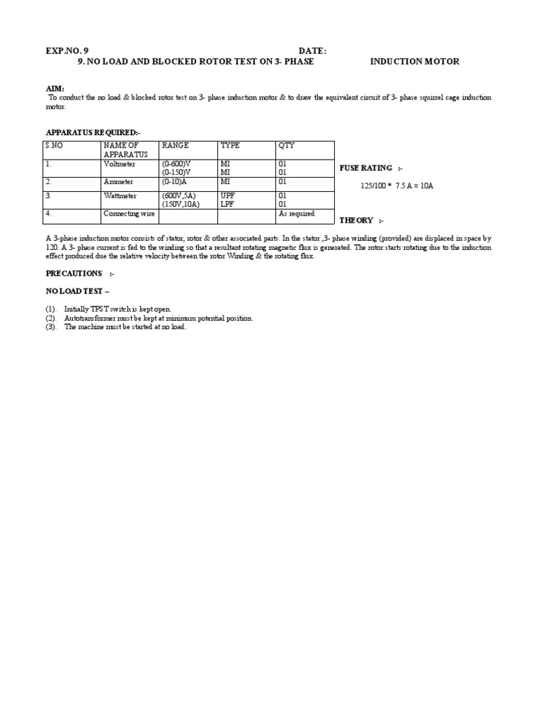 No Load & Blocked Rotor Test on 3-Phase Motor | PDF | Electric Motor ...
