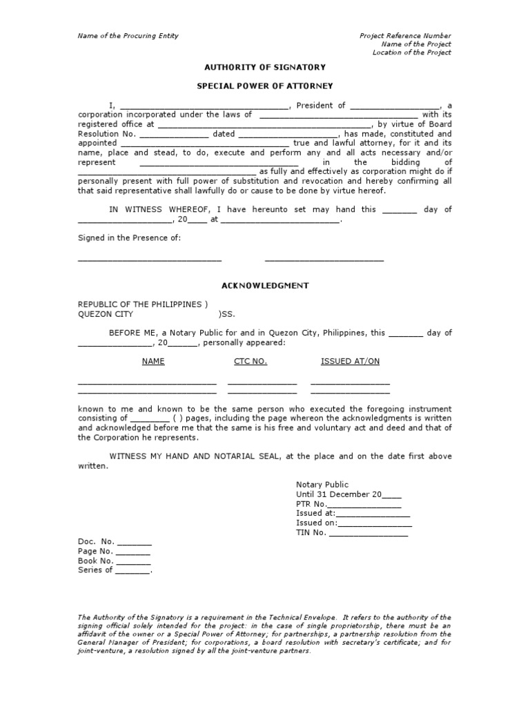 Authority of Signatory | Joint Venture | Affidavit