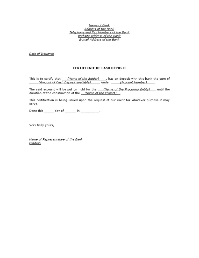 Cash Deposit Certificate Template | PDF | Business