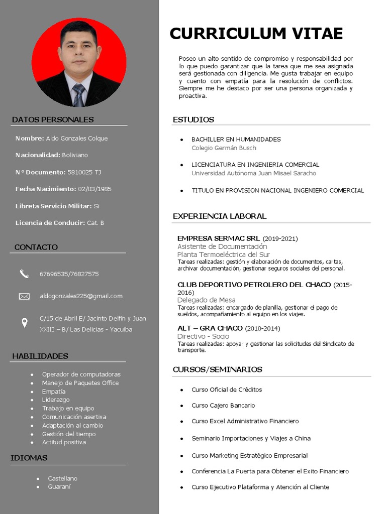 CV Aldo Gonzales | PDF | Bolivia | Business