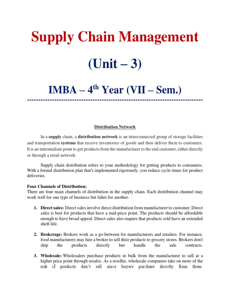 Supply Chain Management: (Unit - 3) | PDF | Logistics | Inventory