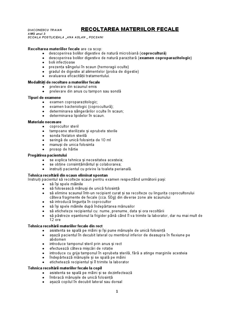 Recoltarea Materiilor Fecale | PDF