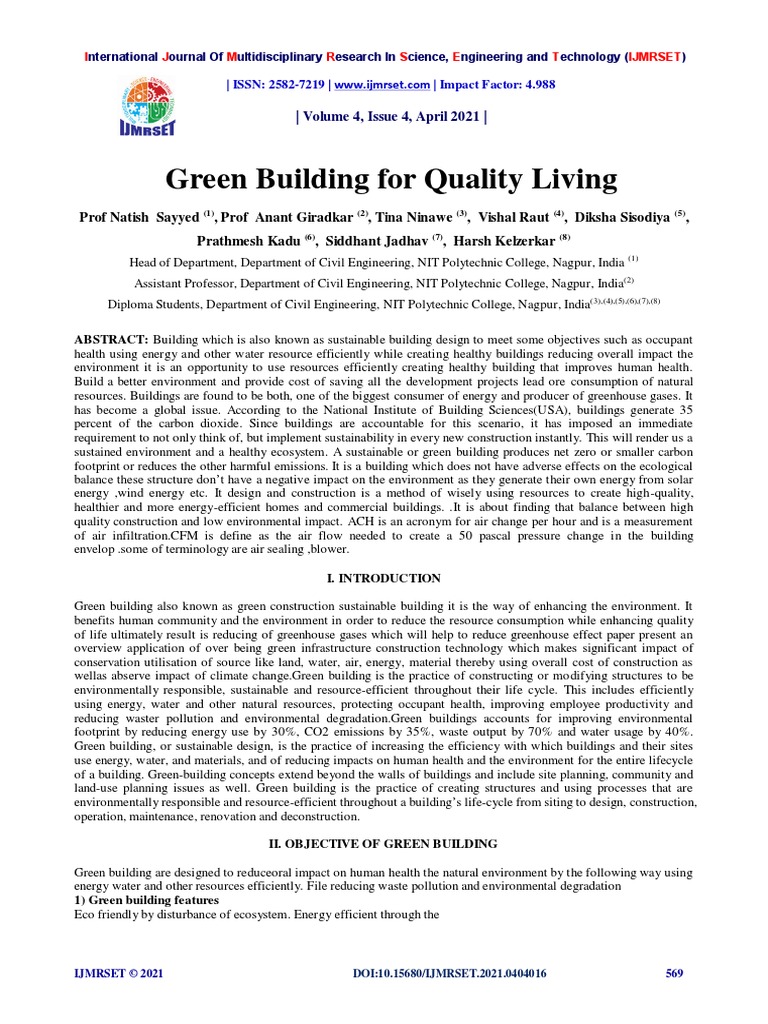 Green Building For Quality Living | PDF | Green Building | Sustainability