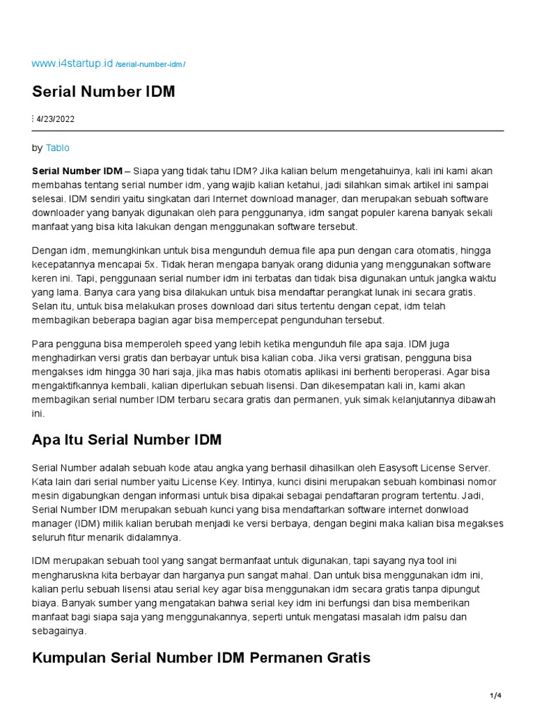 I4startup - Id-Serial Number IDM | PDF