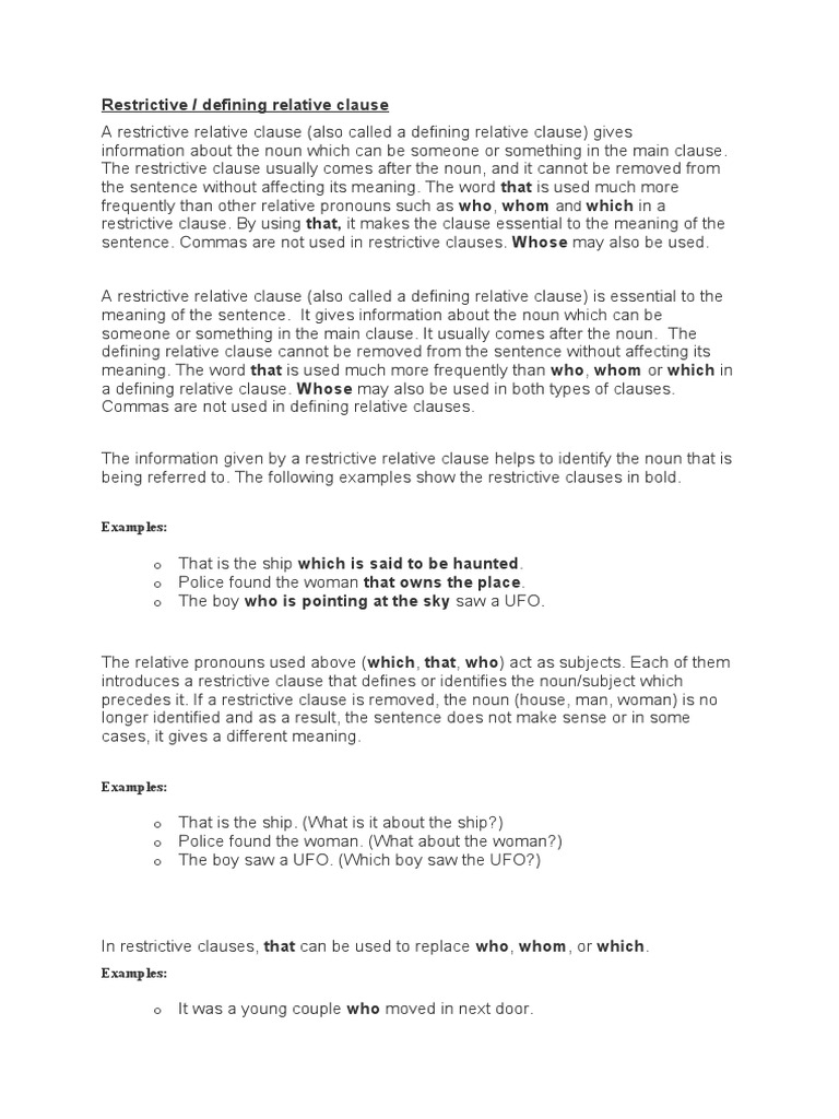 Restrictive vs Non-Restrictive Clauses | PDF | Linguistics | Language ...