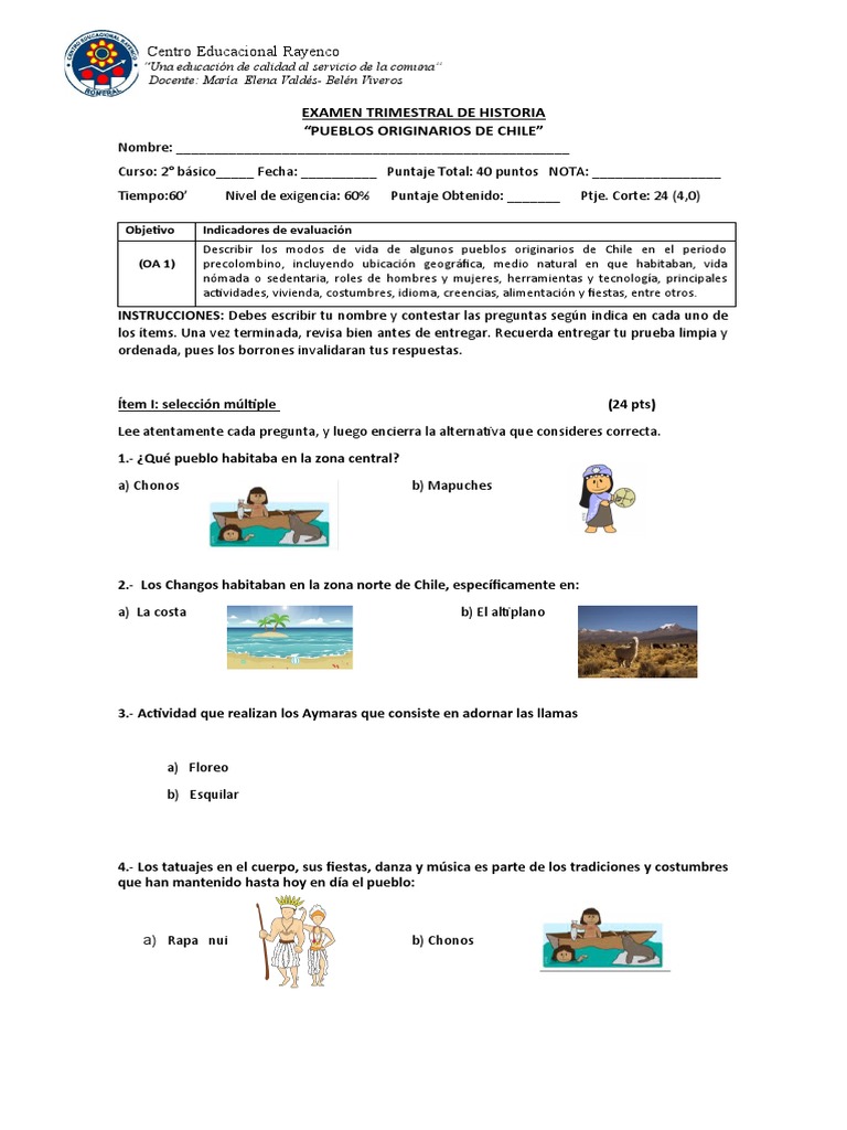 Examen Historia 2° Básico | PDF | Pueblos Indígenas de las Américas