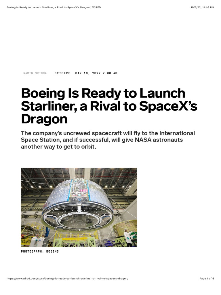 Boeing's Starliner Launch: SpaceX Rival | PDF | Space X Dragon | Space X