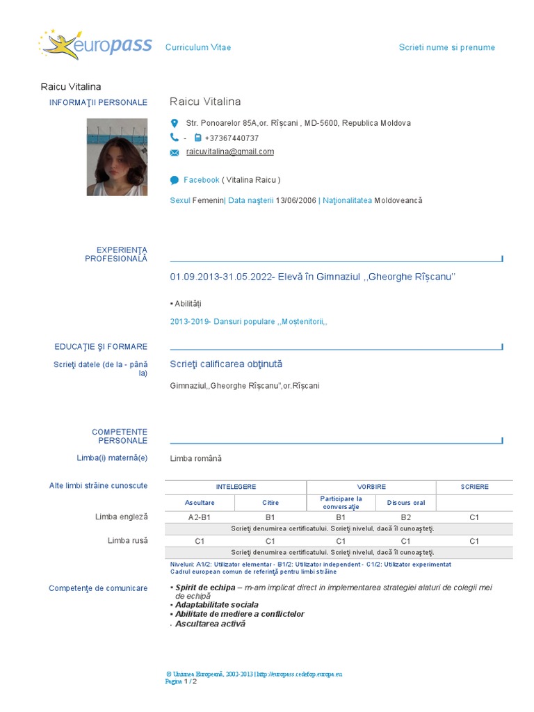 EP001 Curriculum Vitae Europass | PDF