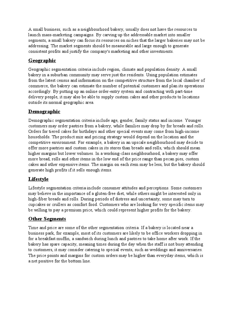 Bakery Target Market Analysis Guide | PDF | Bakery | Market Segmentation