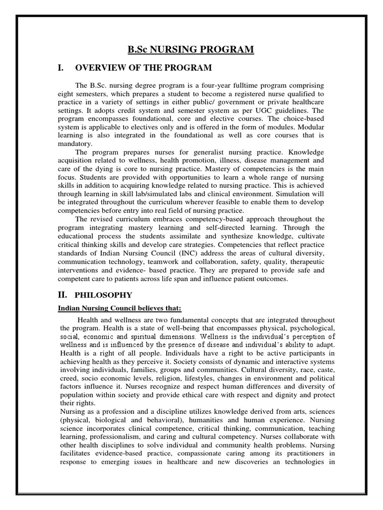 B.SC Nursing Program: I. Overview of The Program | PDF | Nursing ...