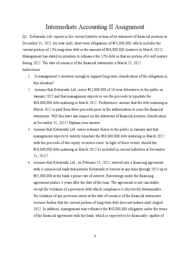 Intermediate Accounting II Assignment | PDF | Bonds (Finance) | Debt