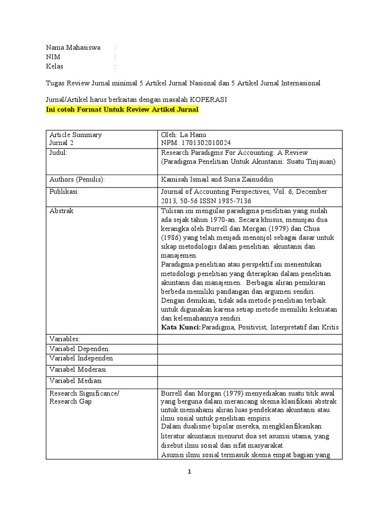 Contoh Format Review Jurnal | PDF