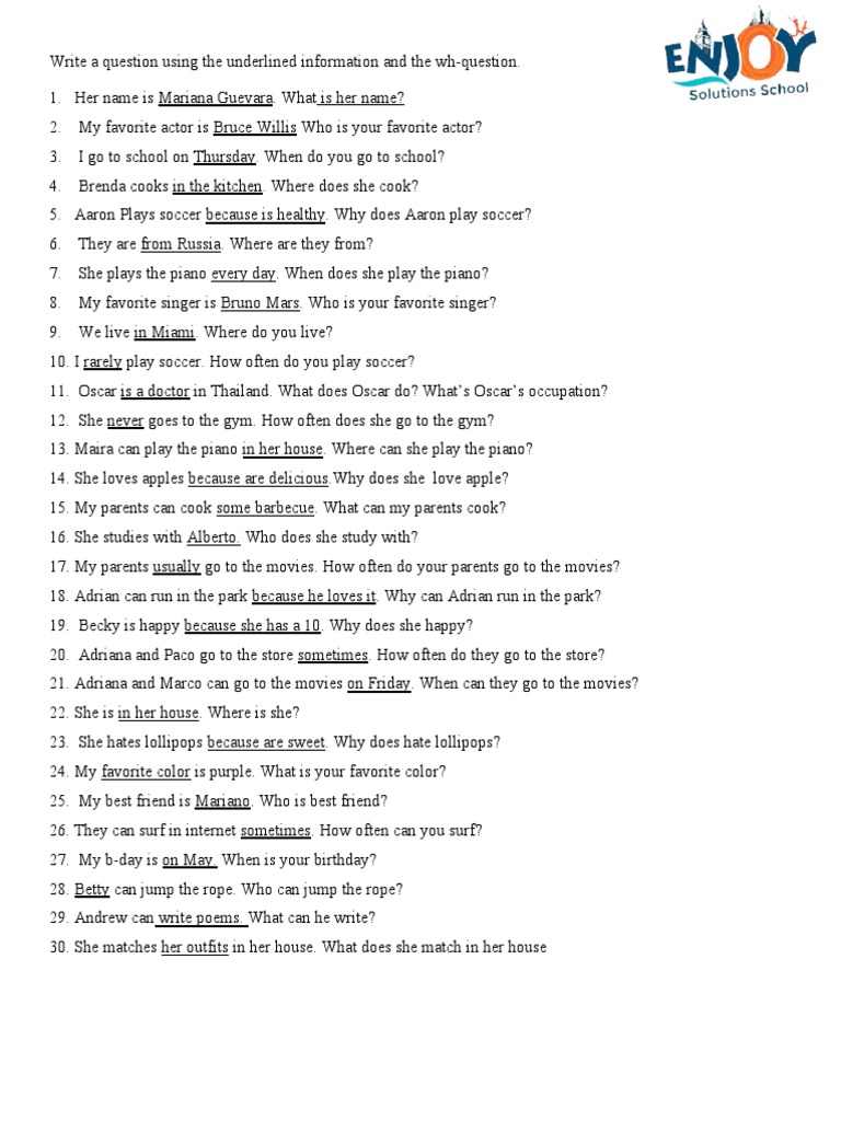 WH Questions Answers | PDF