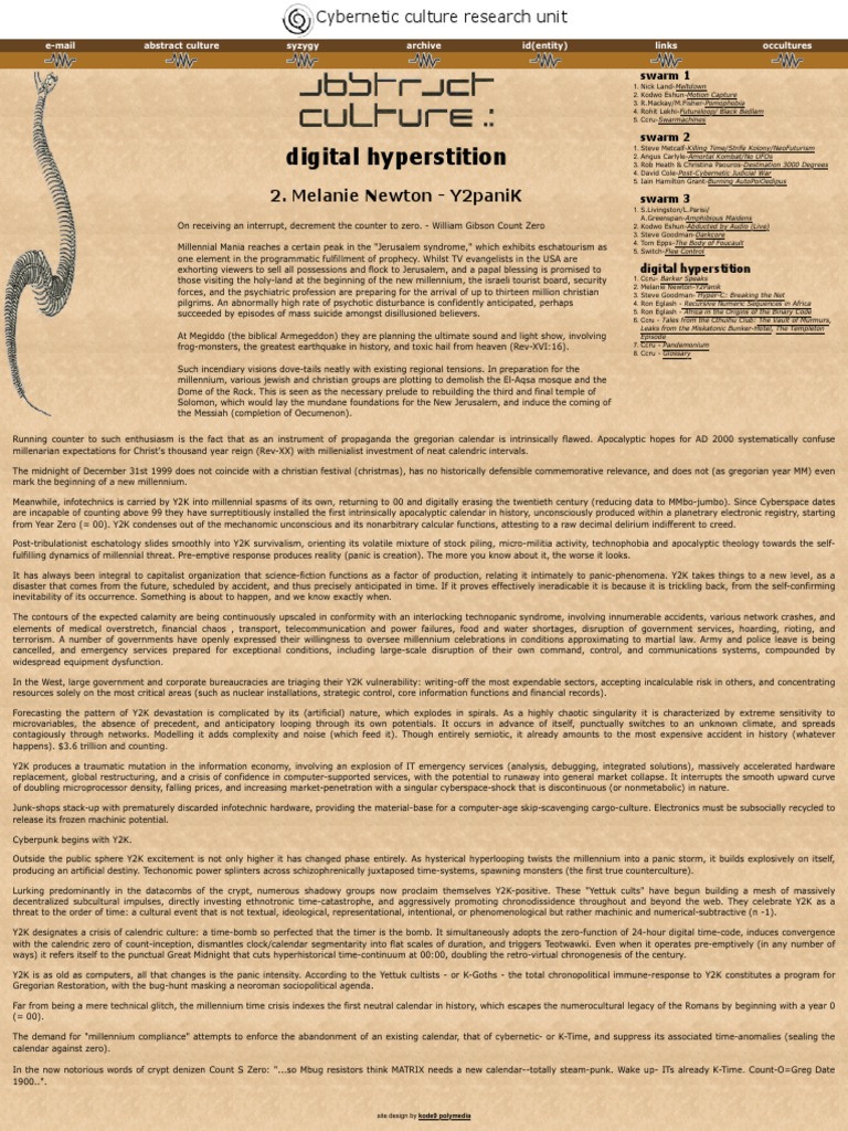 Digital Hyperstition: 2. Melanie Newton - Y2Panik | PDF | Millennialism