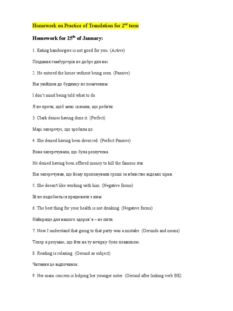 Homework On Practice of Translation For 3rd Term | PDF
