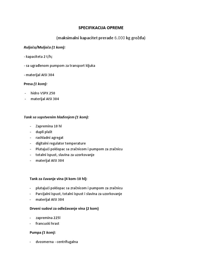 Specifikacija Opreme | PDF