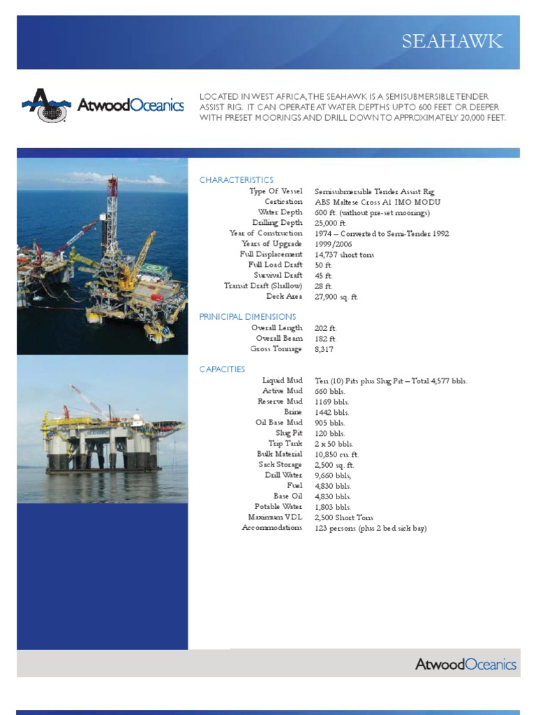 Seahawk Tender Assist Rig Specifications | PDF | Pump | Energy And Resource