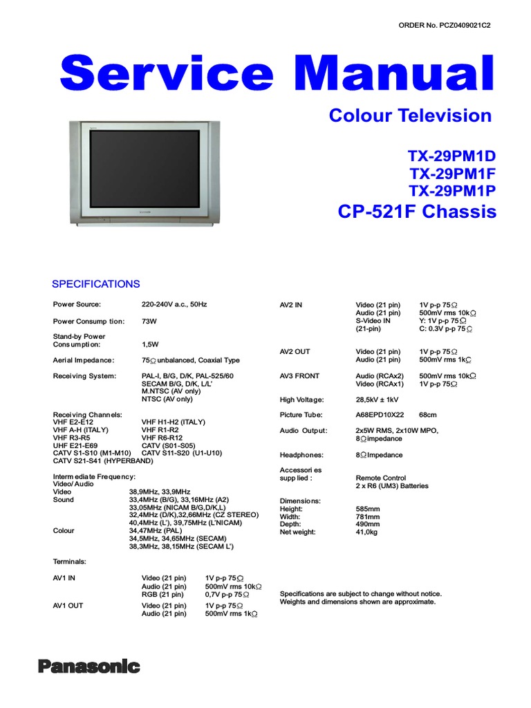 Panasonic TX-29PM1 - CP521 | PDF | Voltage | Alternating Current