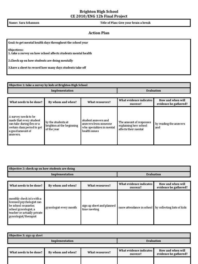 Action Plan | PDF | Psychological Concepts | Mental Health