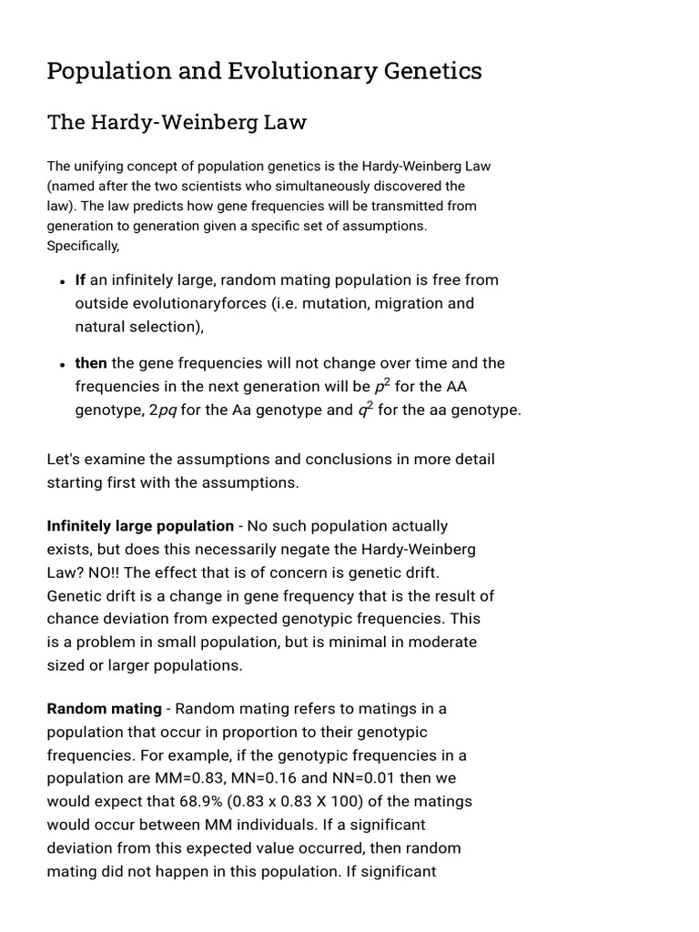 Population and Evolutionary Genetics: The Hardy-Weinberg Law | PDF ...
