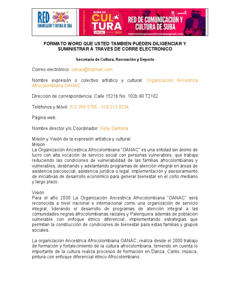 3 Formato Word Red de Cultura Localidad de Suba | PDF | Ciencias sociales