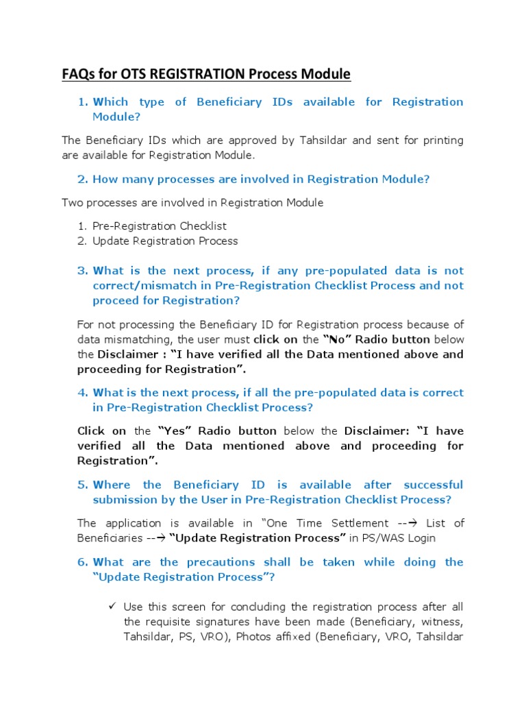 FAQs On OTS Registration Process | PDF | Computing | Software