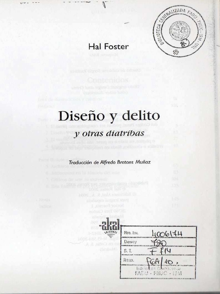 FOSTER Hal. Diseño y Delito. Prefacio, Cap III. El Maestro Constructor ...