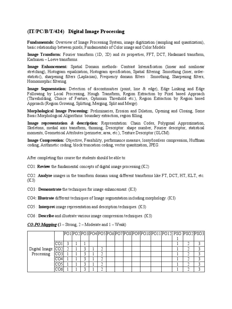 Image Processing Syllabus | PDF | Data Compression | Image Segmentation